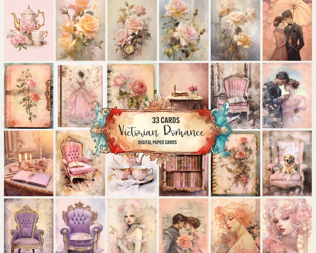 Romance Digital Paper, 33 Cards Digital Victorian Vintage Paper Craft ...