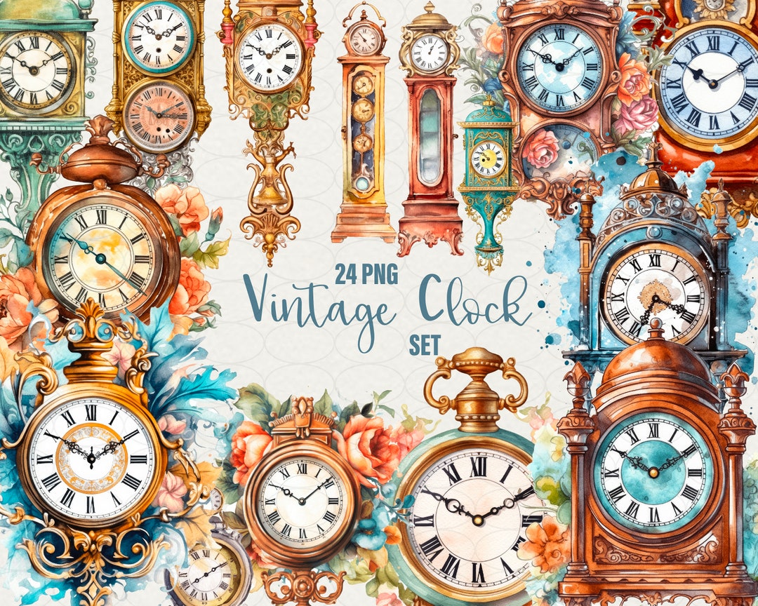 Vintage Clocks Clipart, Antique Clock Clipart 24 PNG, Vintage Aesthetic ...