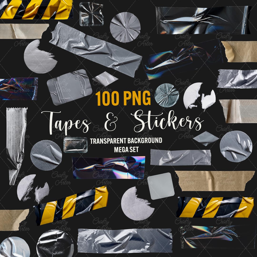 Tapes Stickers Clipart, 100 Png Tapes, Foil Stickers, Digital Tape ...