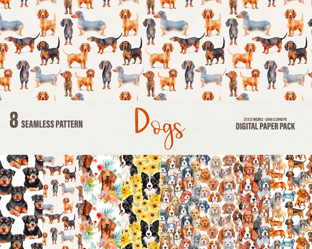Dogs Seamless Pattern, Digital Paper Seamless Dogs Texture 8 Digital ...