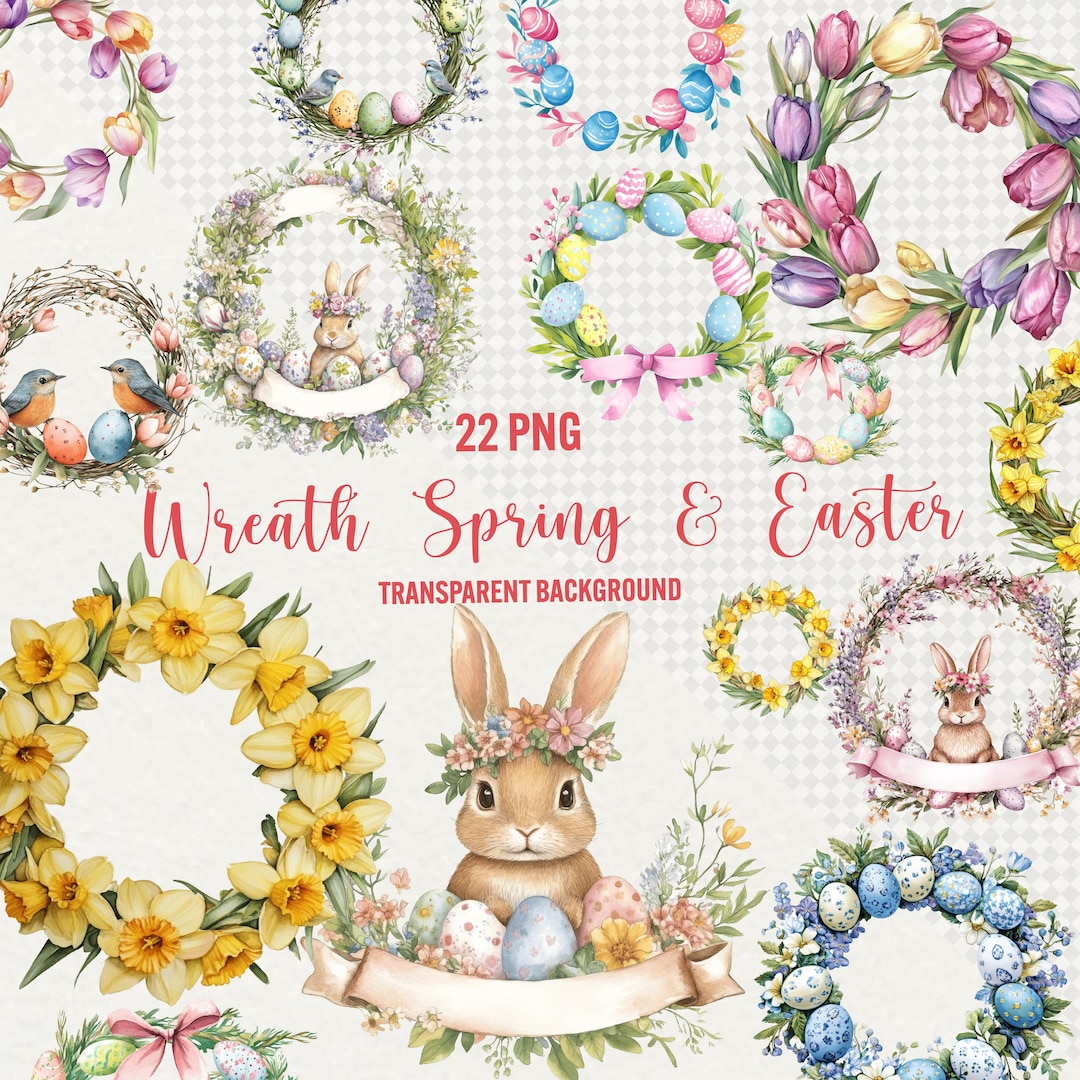Spring Easter Wreath Clipart, Spring Wreath and Flowers Png, Easter ...