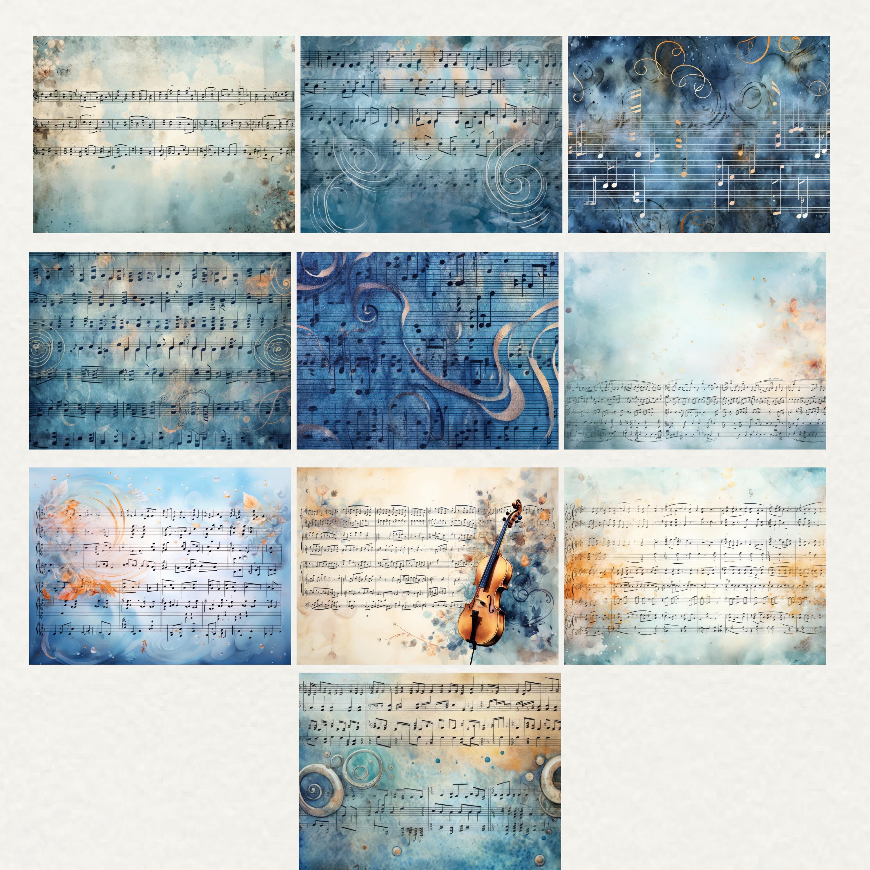 Blue Violin Sheet Music: Digital Scrapbook Paper (44 Cards) - Etsy