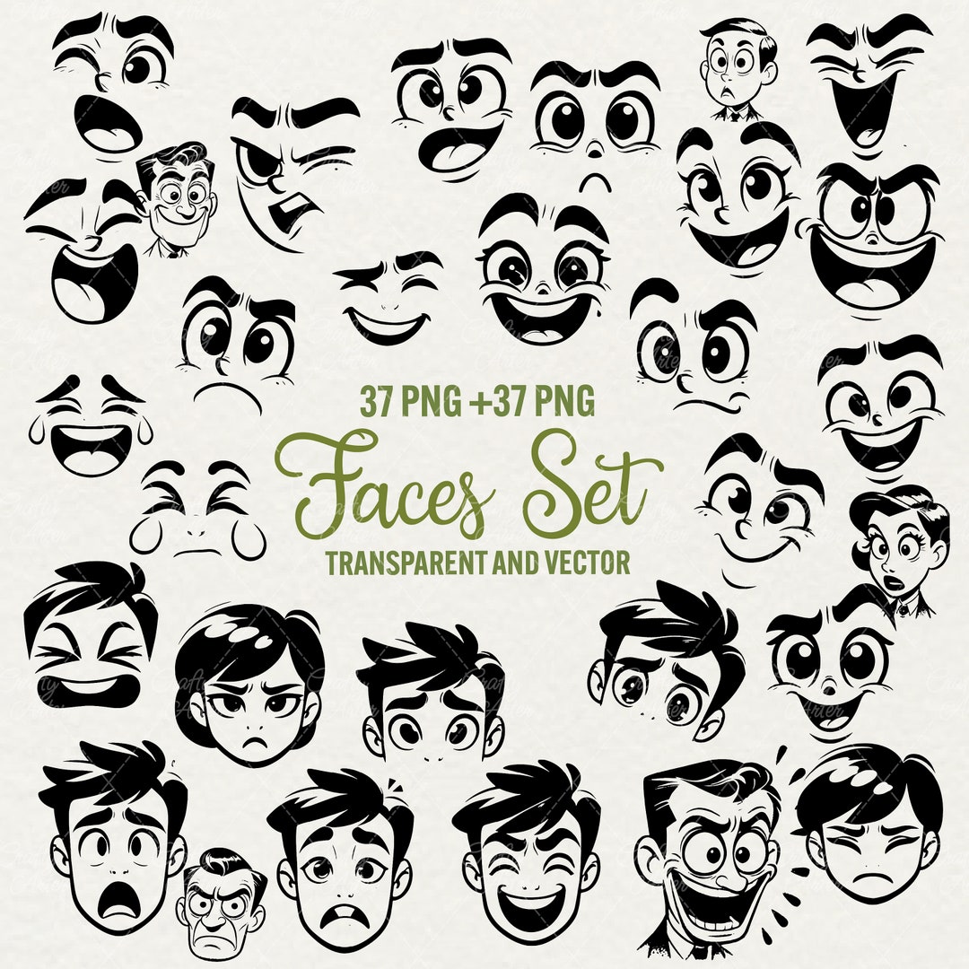 Cartoon Emotion Faces Clipart: 37 SVG/PNG Emoji Illustrations ...