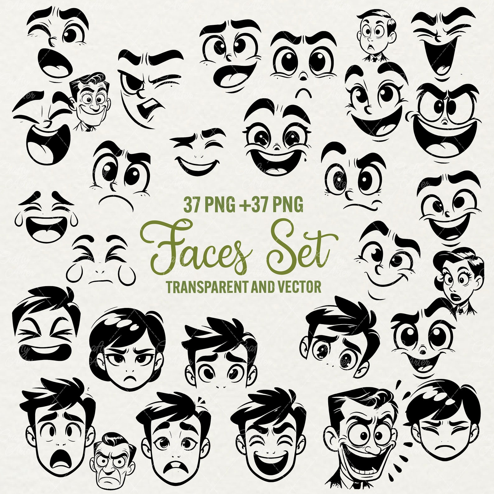 Cartoon Emotion Faces Clipart: 37 SVG/PNG Emoji Illustrations ...