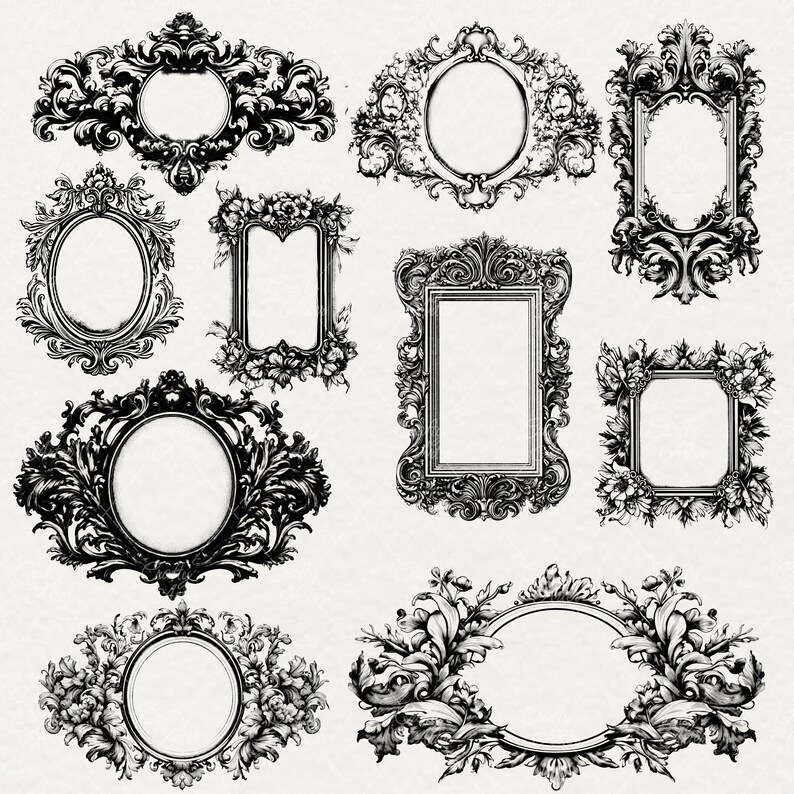 Vintage Ornate Frames Clipart: Gothic Baroque SVG PNG Bundle - Etsy