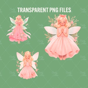 Watercolor Fairy Girls Clipart, 28 Png Pink Fairies, Floral Fantasy ...