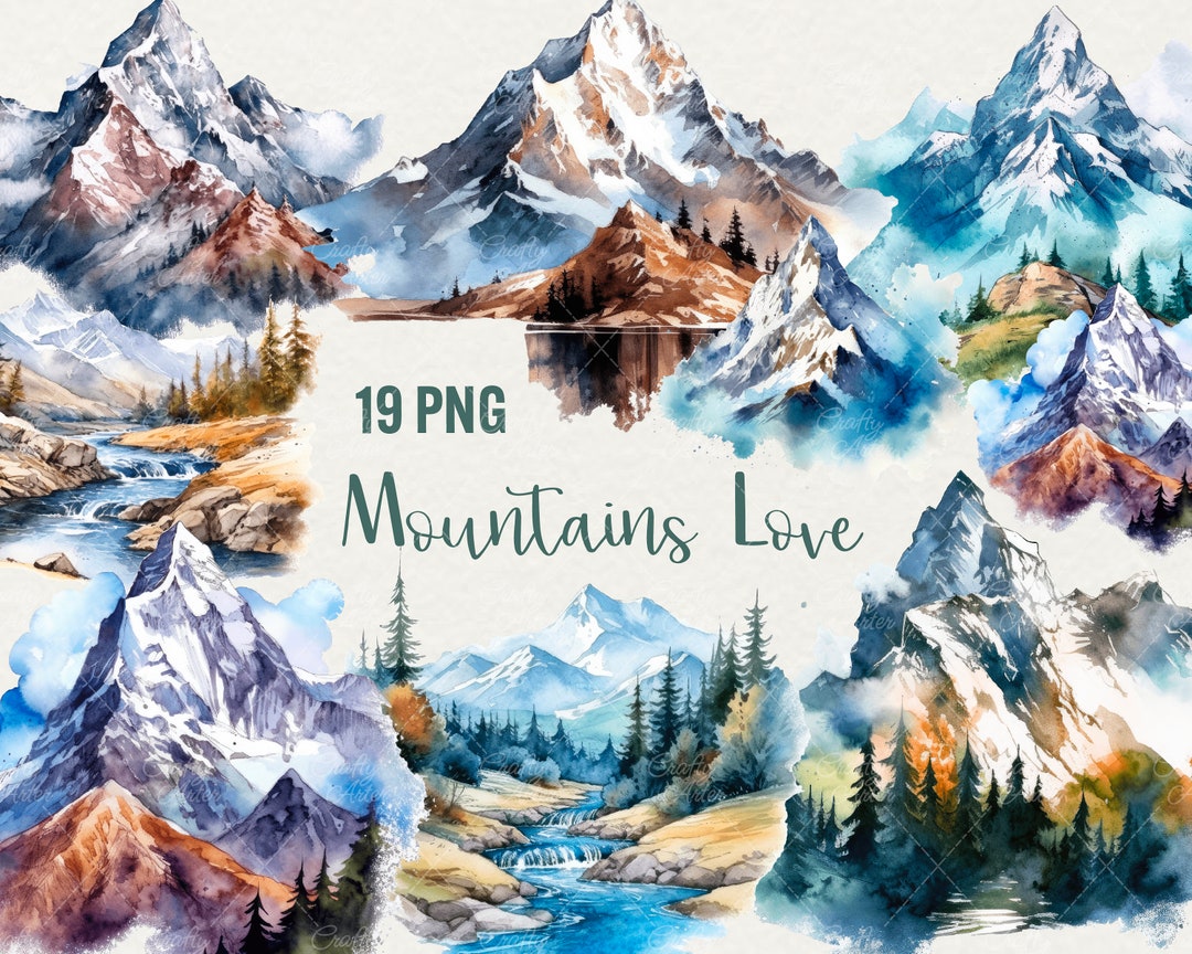 Watercolor Mountains Clipart, Set 19 Png Mountain Landscape Clipart ...