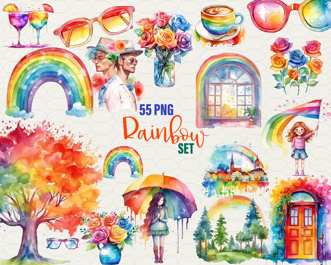 Rainbow Clipart, Watercolor Rainbow Clip Art, Rainbow 55 PNG, Bright ...
