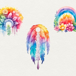 Watercolor Rainbow Clipart, Boho Rainbow Clip Art, Boho Rainbows 16 PNG ...
