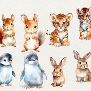Watercolor Baby Animals Clipart, 40 PNG Flower Baby Animal Clipart Boho ...