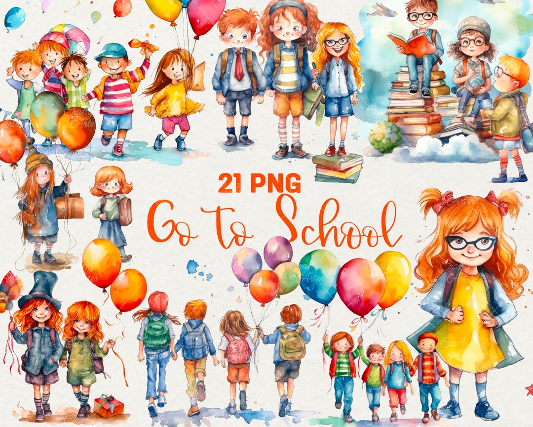 Watercolor School Kids Clipart, Children Back to School Clipart ...