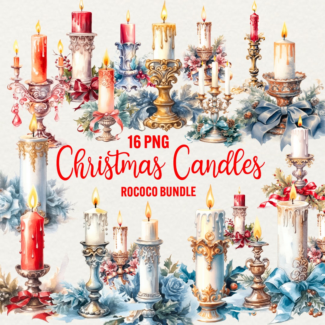 Watercolor Christmas Candles Clipart, 16 PNG Elegant Candles Clipart ...