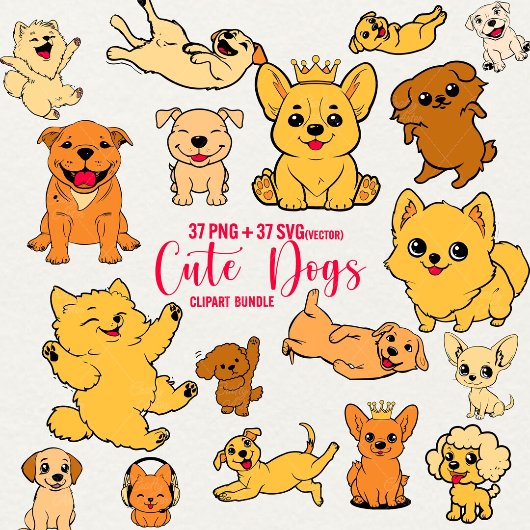 Cute Dogs Clipart, Cute Dog Svg Png Bundle, Puppies Clipart, Animal ...