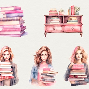 Watercolor Pink Book Clipart, 30 PNG Pastel School Books Clipart ...