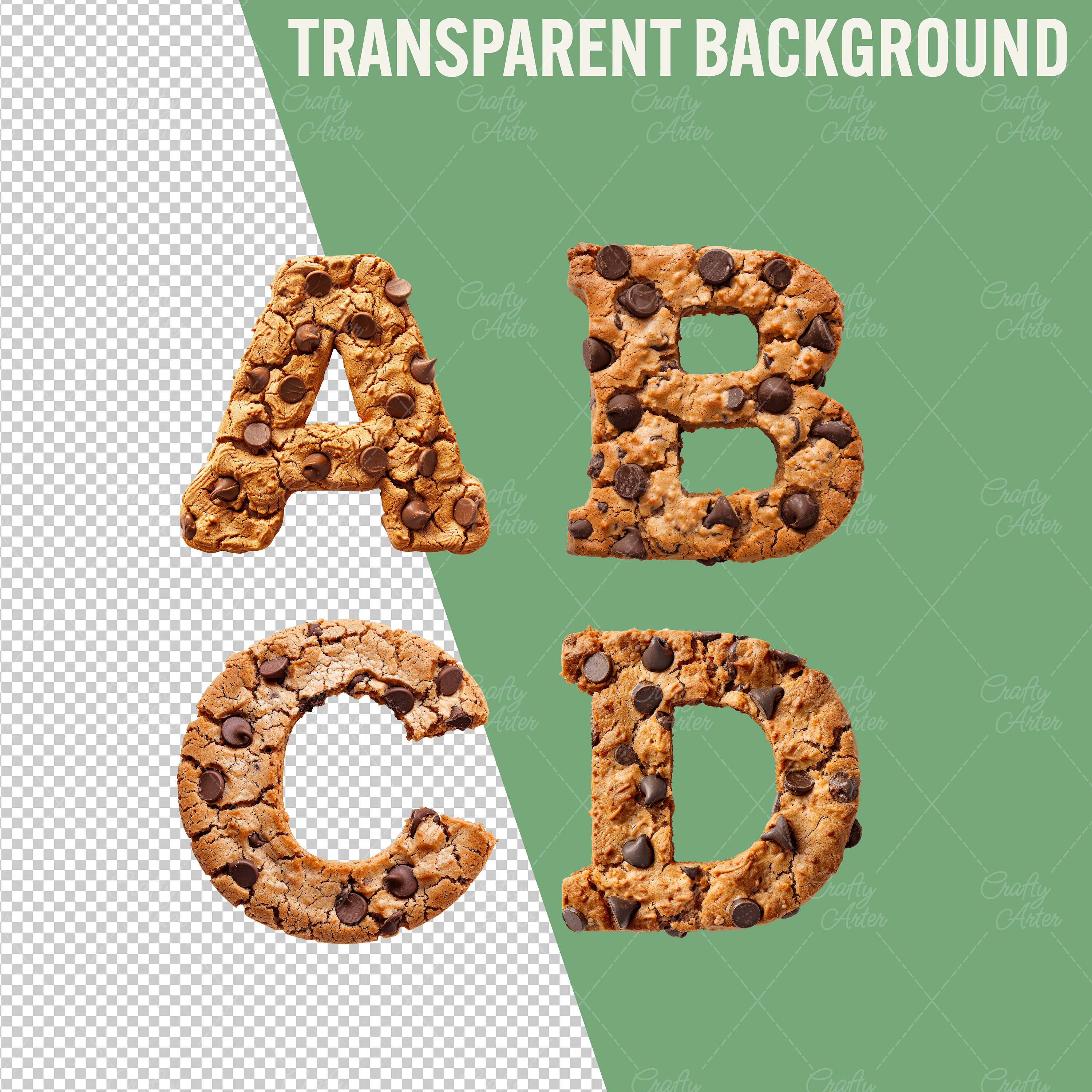 Cookie Alphabet Clipart: 38 PNG Chocolate Chip Letters (digital ...