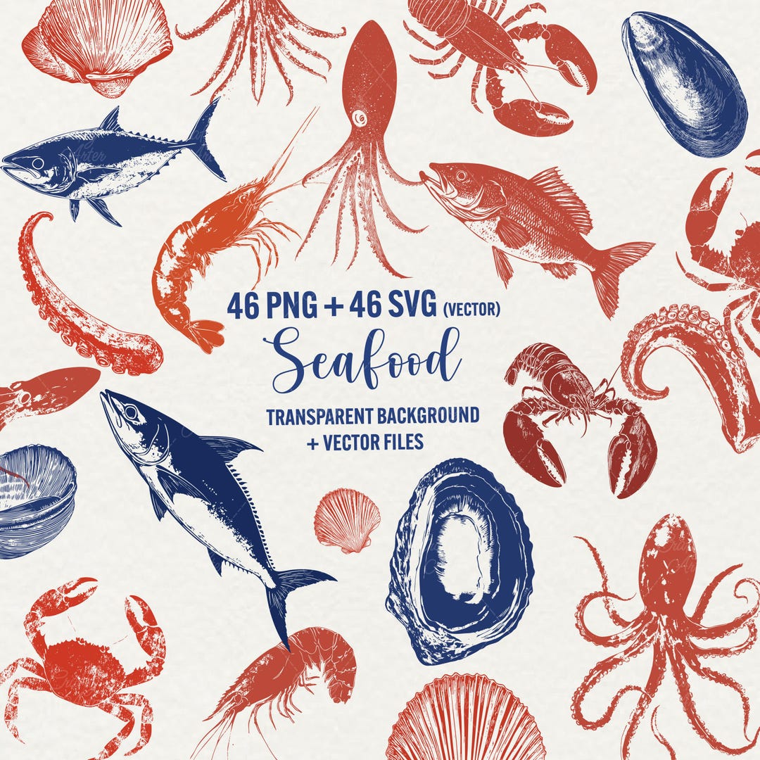 Seafood Clipart Bundle: Nautical Vector Graphics (PNG, SVG) - Etsy