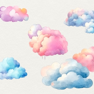 Watercolor Clouds Clipart, 30 PNG Watercolor Pastel Clipart Clouds Pink ...
