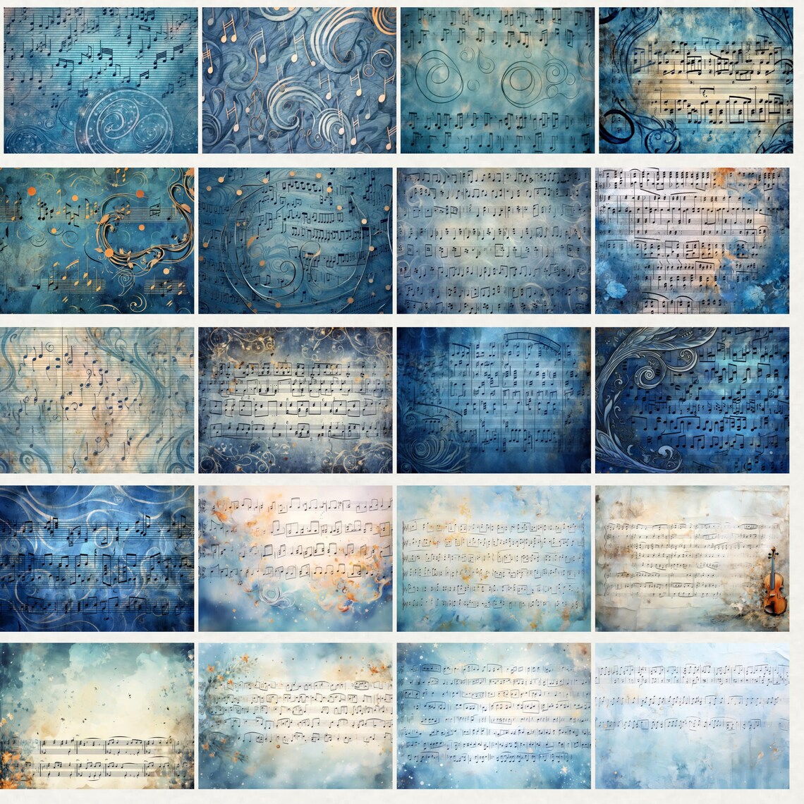Blue Violin Sheet Music: Digital Scrapbook Paper (44 Cards) - Etsy
