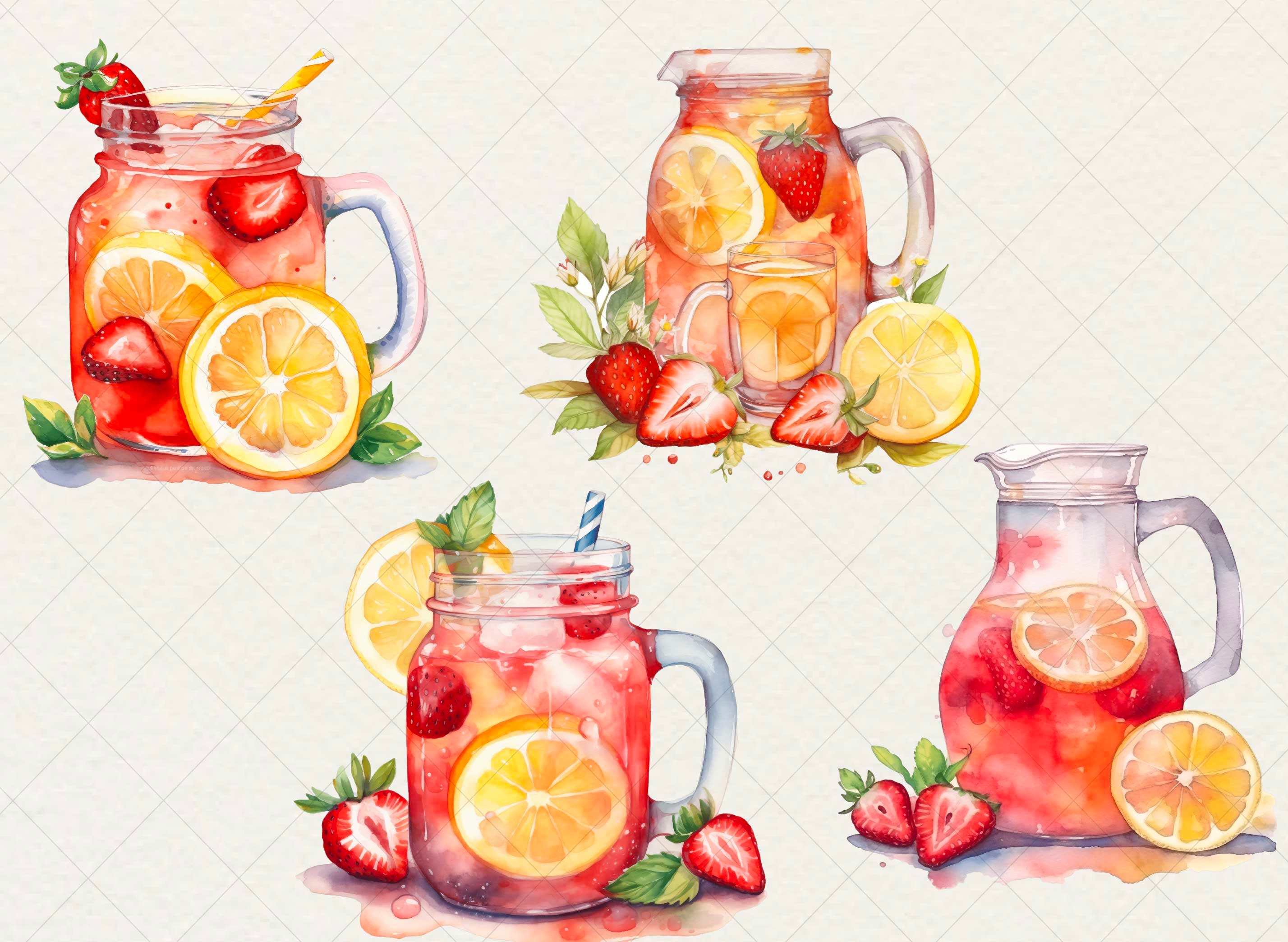 Watercolor Strawberry Lemonade 24 PNG Bundle Spring Lemonade - Etsy