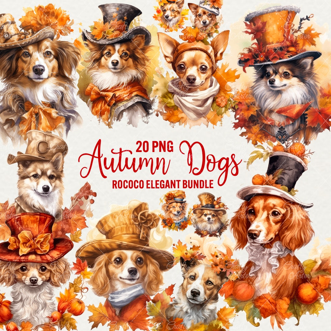 Watercolor Autumn Dogs Clipart: Rococo Style Pets (20 PNG) - Etsy