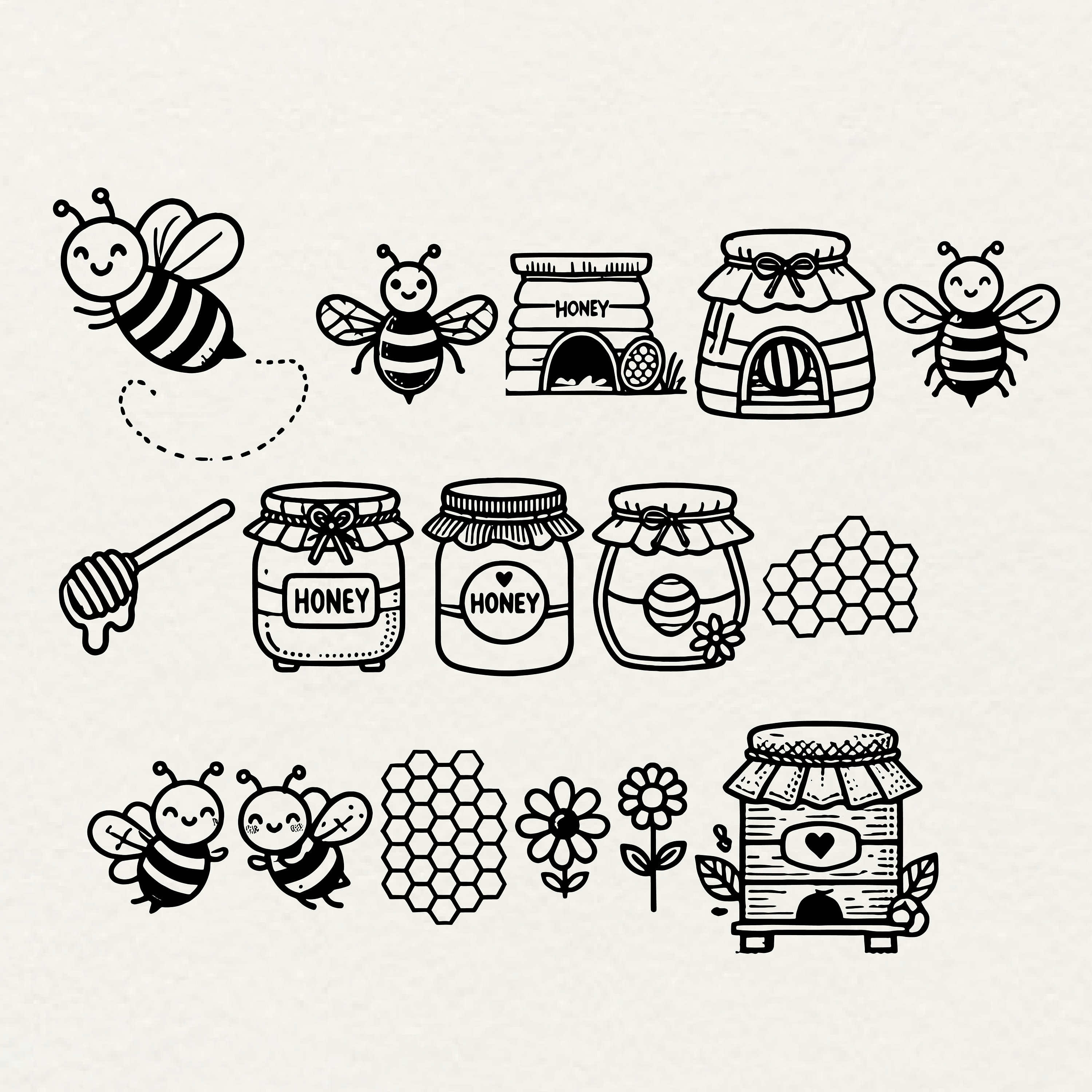 Honey Bee Clipart Set, PNG SVG Vector, Honeycomb Graphics (digital ...