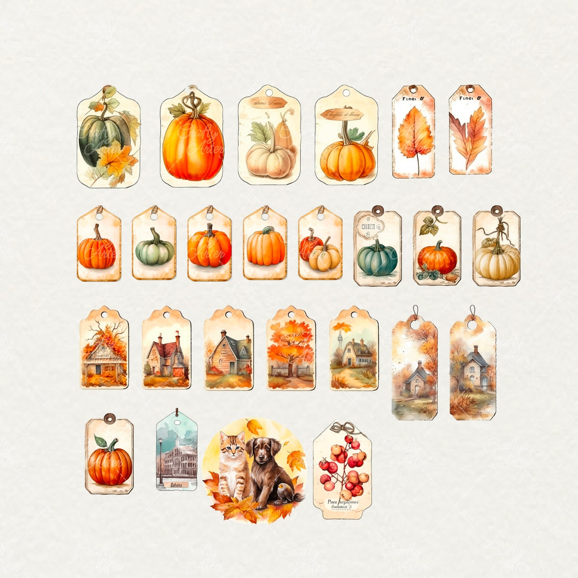 Vintage Autumn Labels Clipart: 142 PNG Tags, Printable A4 Sheets - Etsy