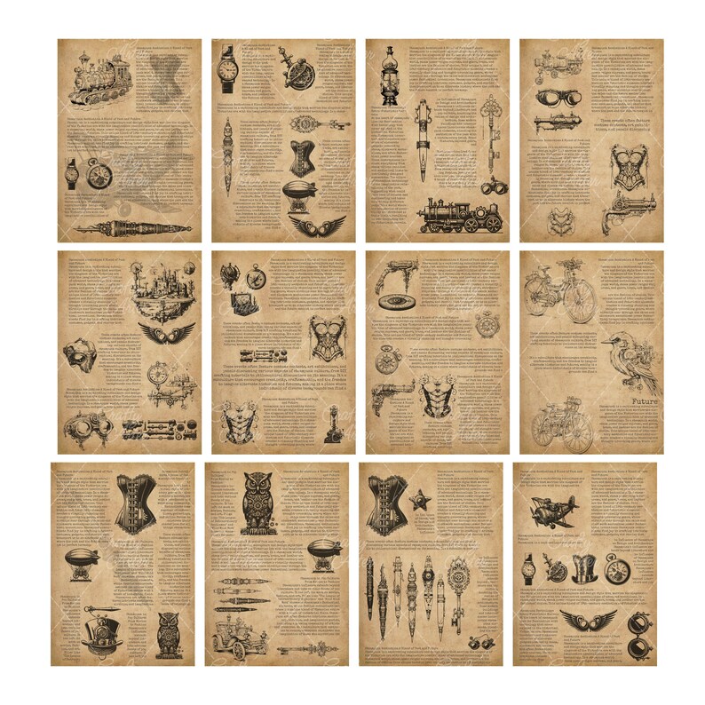 Steampunk Digital Paper: Vintage A4 Art Print, Scrapbook (digital ...
