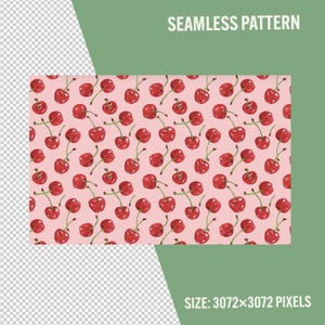 Cherry Seamless Pattern, Sweet Cherry Digital Paper, Watercolor Cherries Pattern Digital Papers ...