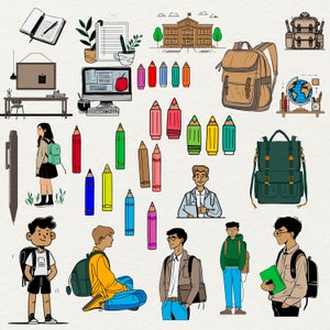 School Clipart Bundle, Back to School Png, School Clip Art Svg, School ...