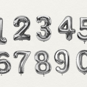 Silver Foil Balloons Clipart, Foil Balloon Numbers Clipart 24 PNG Clip ...