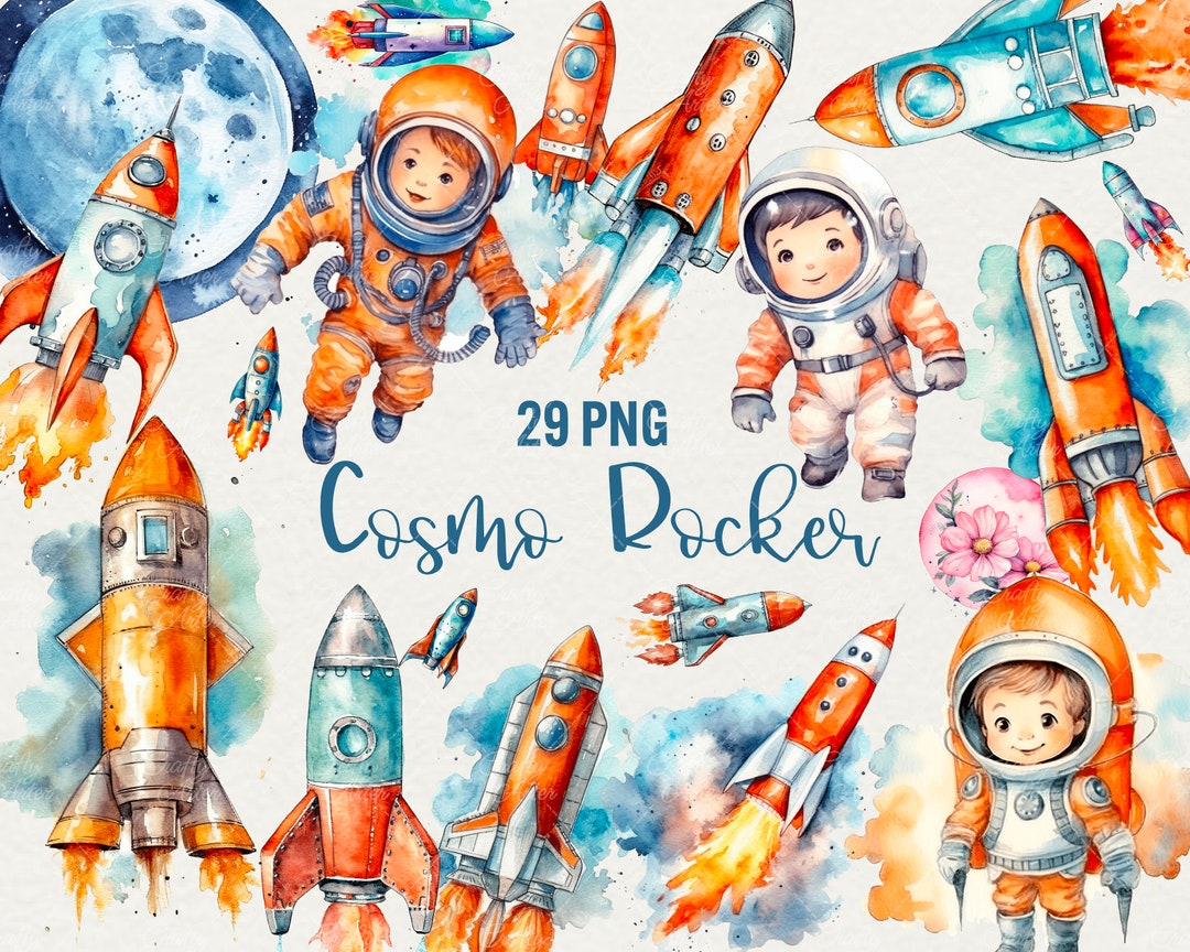 Watercolor Space Clipart, 29 PNG Rocket Watercolor Clipart, Planets ...