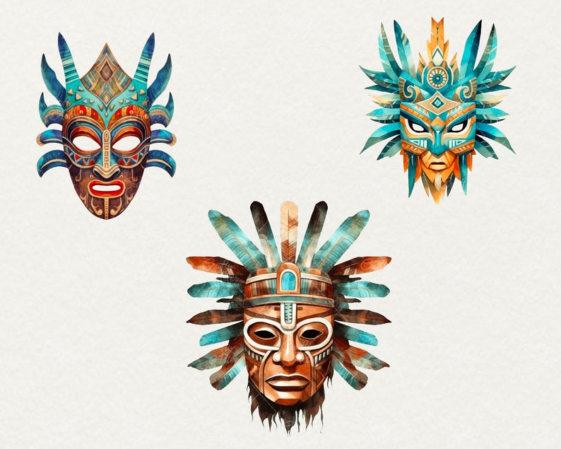 Watercolor Tribal Mask Clipart 20 PNG Mystic African Mask - Etsy