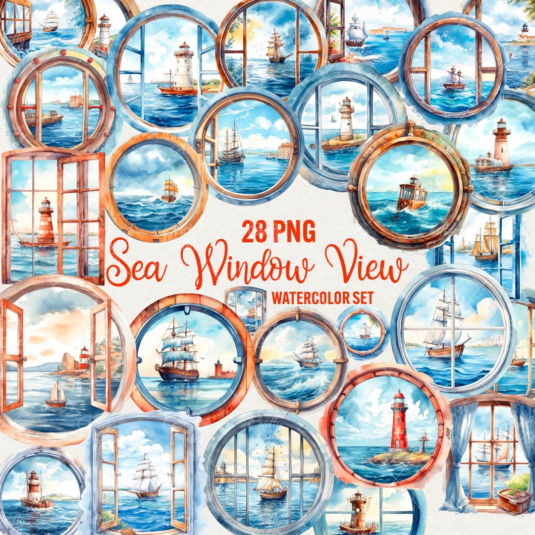 Watercolor Sea Window View Clipart, Nautical Windows 28 Png Watercolour ...