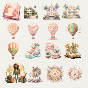 Travel Summer Clipart Bundle, 97 PNG World Travel, Pastel Summer ...