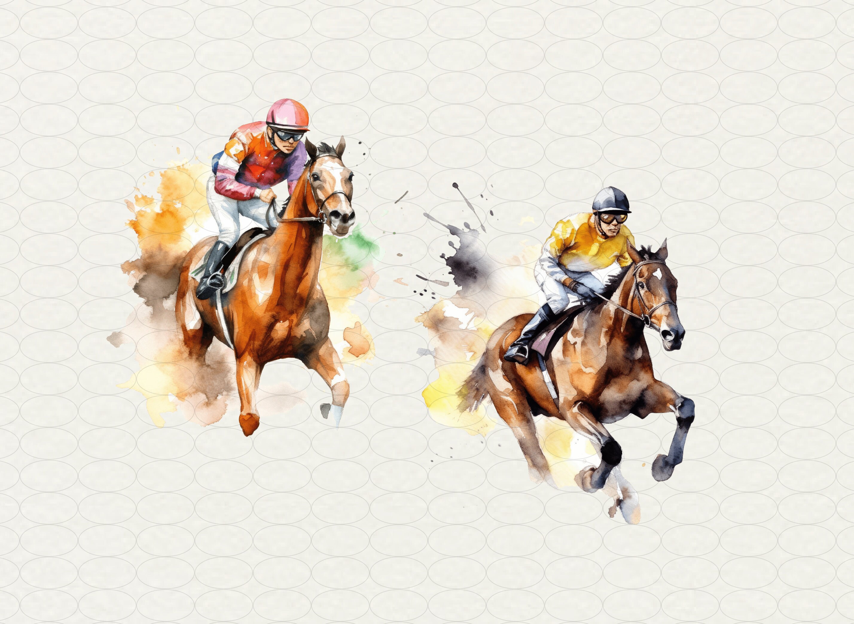 Watercolor Horse Racing Clipart: Derby Racehorse Illustrations (16 PNG ...