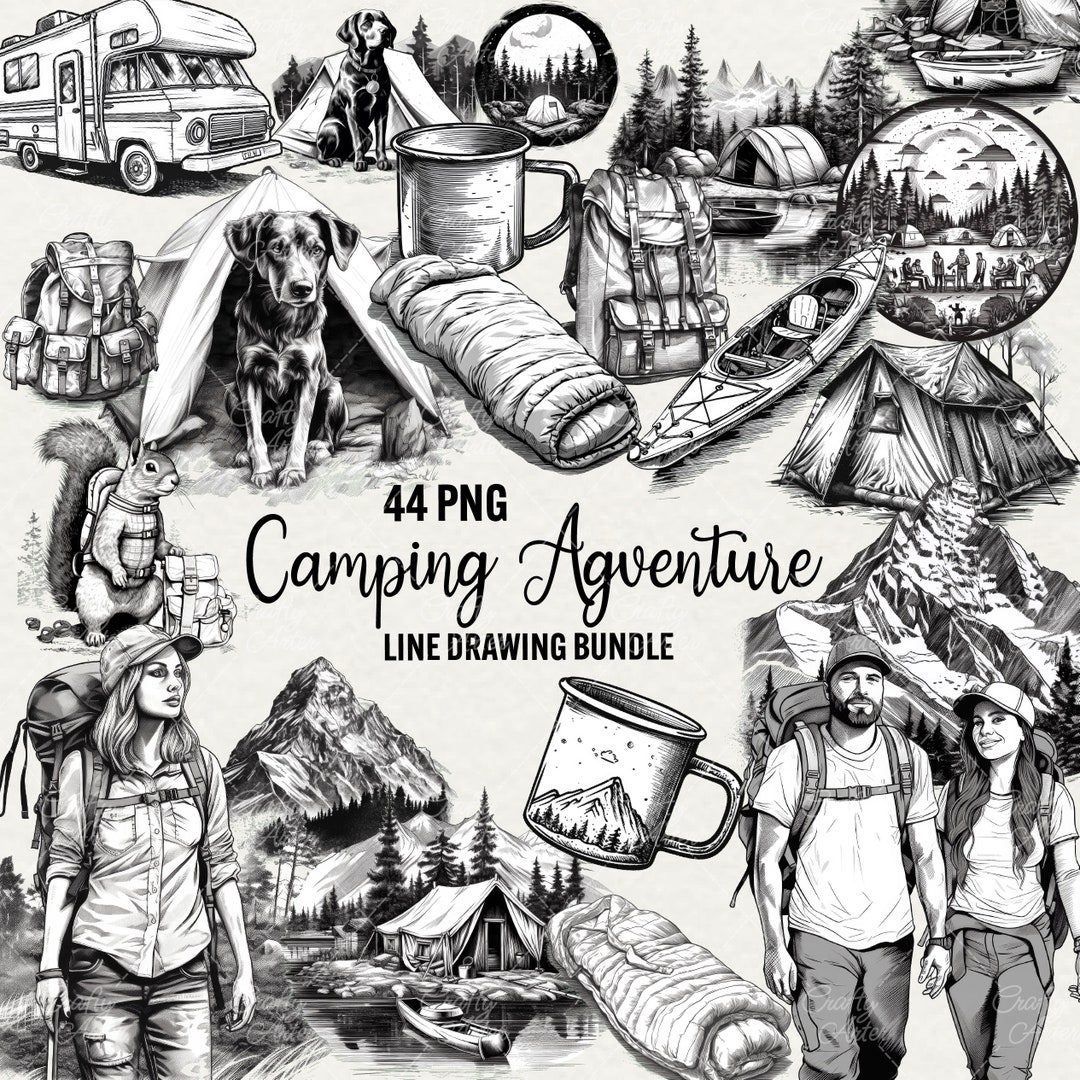 Camping Clipart Drawn Bundle, 44 Png Outdoor Camp, Bonfire, Backpack ...