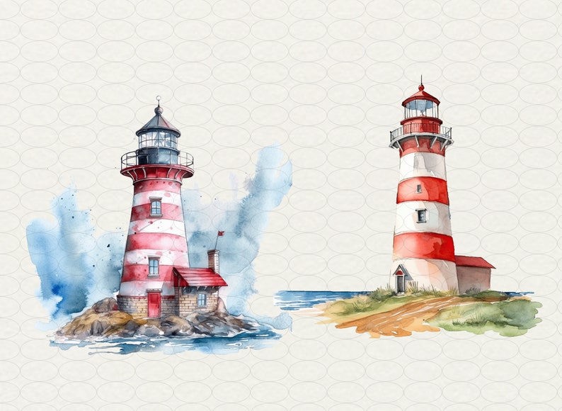 Watercolor Lighthouse Clipart: Ocean Scene PNG Bundle (14 Files) - Etsy