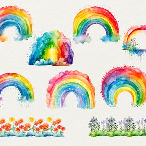Rainbow Clipart, Watercolor Rainbow Clip Art, Rainbows 18 PNG, Bright ...
