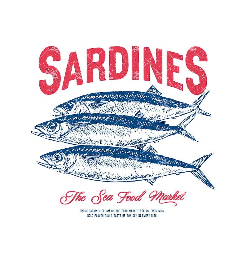 Vintage Sardines T-shirt Design: Retro Seafood Art (PNG, PDF Digital ...