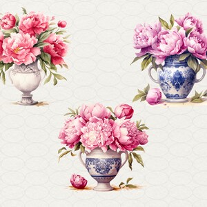 Watercolor Pink Peonies Vase Clipart, 28 Png, Sublimation Watercolor ...