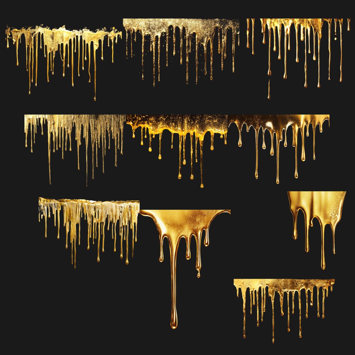 Gold Drip Clipart: Metallic Photo Overlays, Scrapbook PNG (digital ...