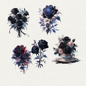 Watercolor Black Roses Clipart, Gothic Rose 20 PNG, Dark Garden Fantasy ...