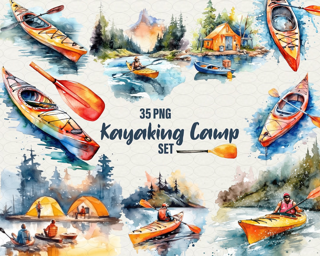 Watercolor Kayaking Clipart: Outdoor Camp & Bonfire (35 PNG) - Etsy