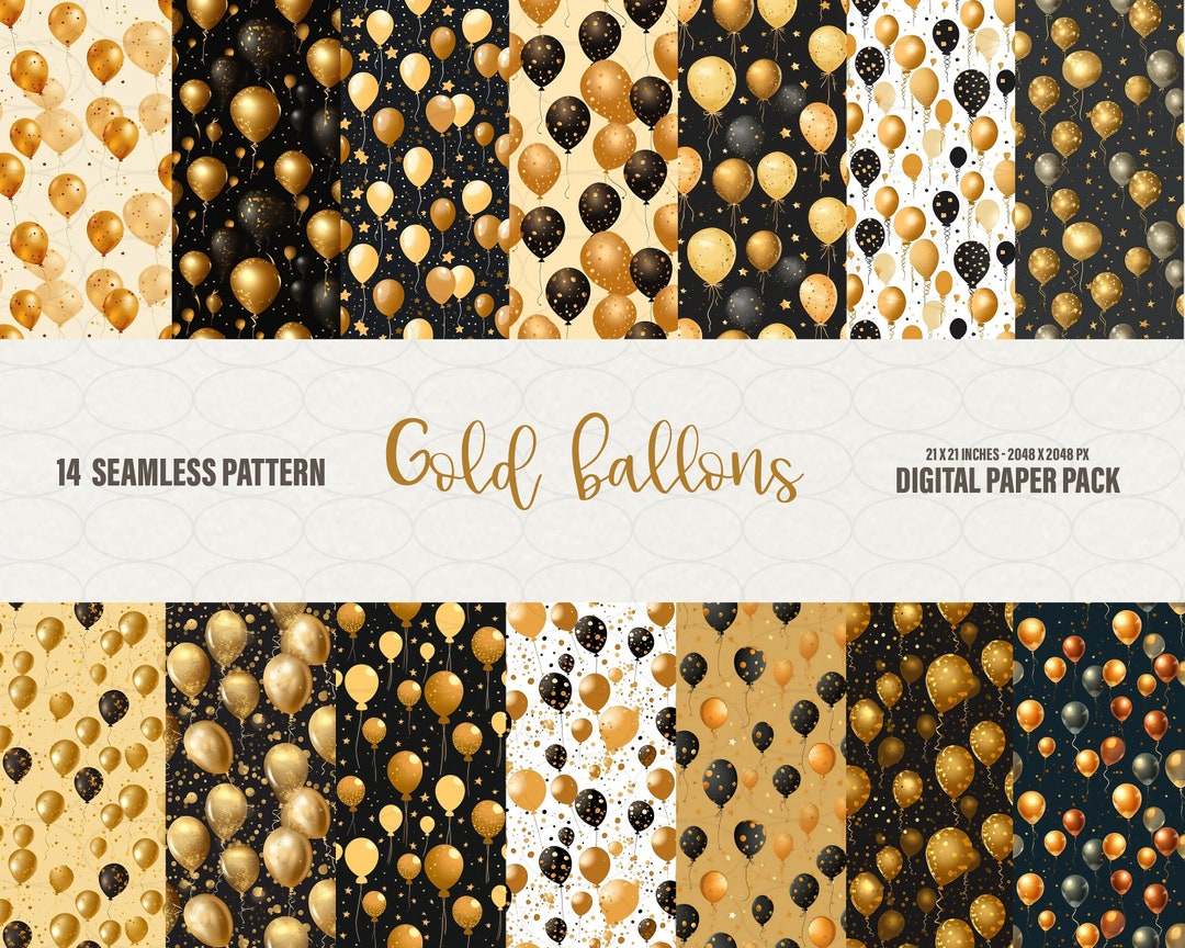 Gold Balloons Digital Paper, 14 Seamless Patterns Balloons Seamless ...