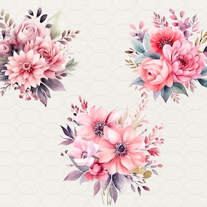 Watercolor Pink Boho Flowers Clipart, 20 PNG Watercolor Boho Pink ...