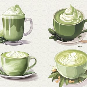 Matcha Latte Clipart - Green Tea Latte Drink Watercolor Matcha Latte 24 ...