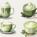 Matcha Latte Clipart - Green Tea Latte Drink Watercolor Matcha Latte 24 ...