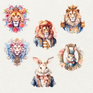 Watercolor Elegant Animals Clipart, 40 Png Animals Portrait Clipart ...