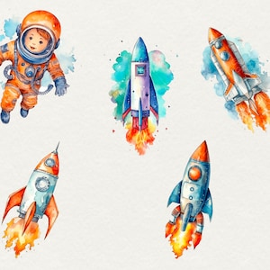 Watercolor Space Clipart, 29 PNG Rocket Watercolor Clipart, Planets ...