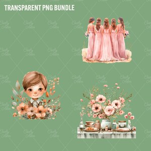 Watercolor Pastel Wedding Clipart, 42 Png Pink Wedding Graphics, Bridal ...